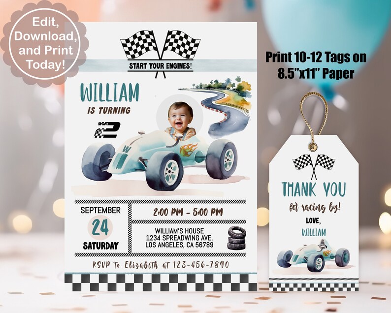 Editable Start Your Engines Race Car Birthday Invitation Template ...