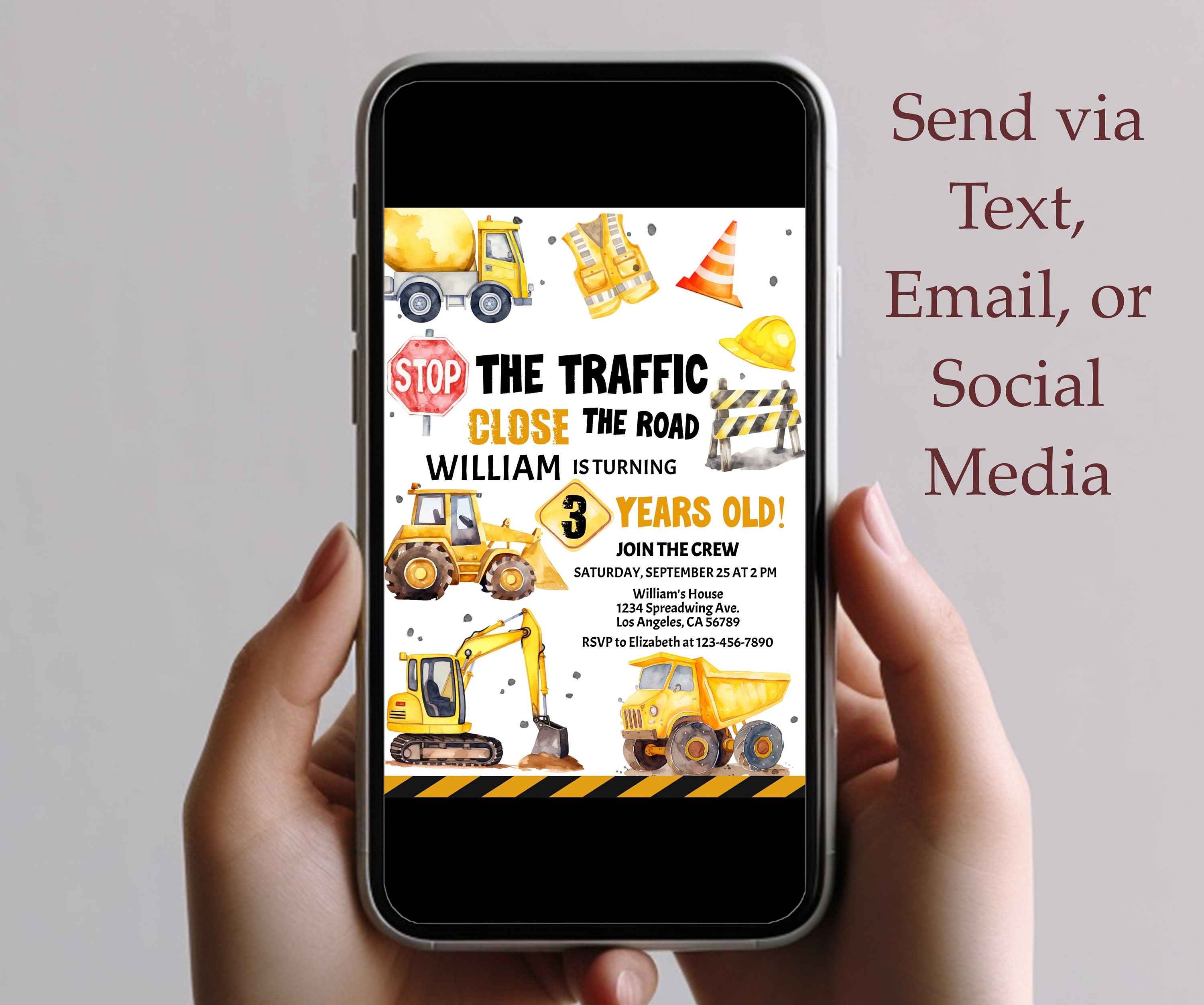 Editable Construction Birthday Invitation Template, Construction Site ...