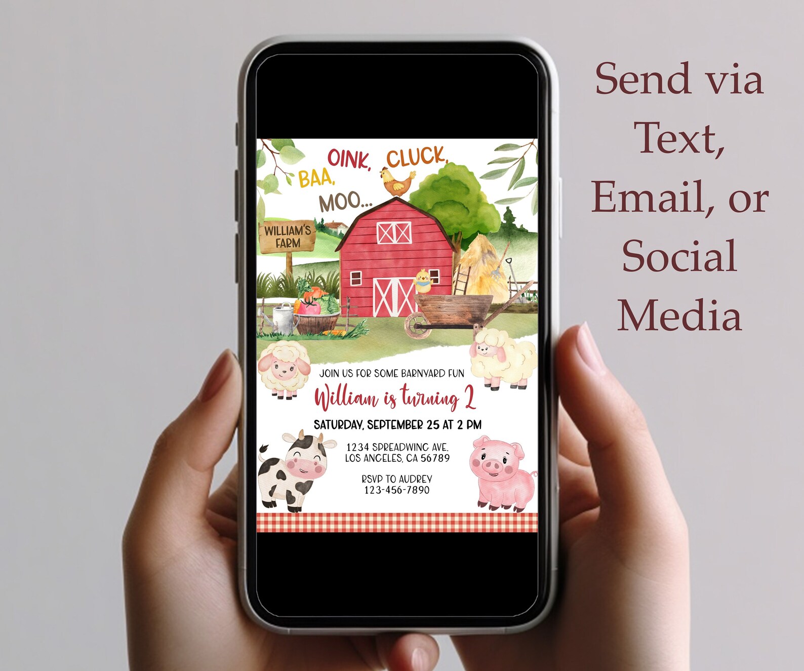 Editable Farm Birthday Invitation Template, Barn Animals Invite, Red ...