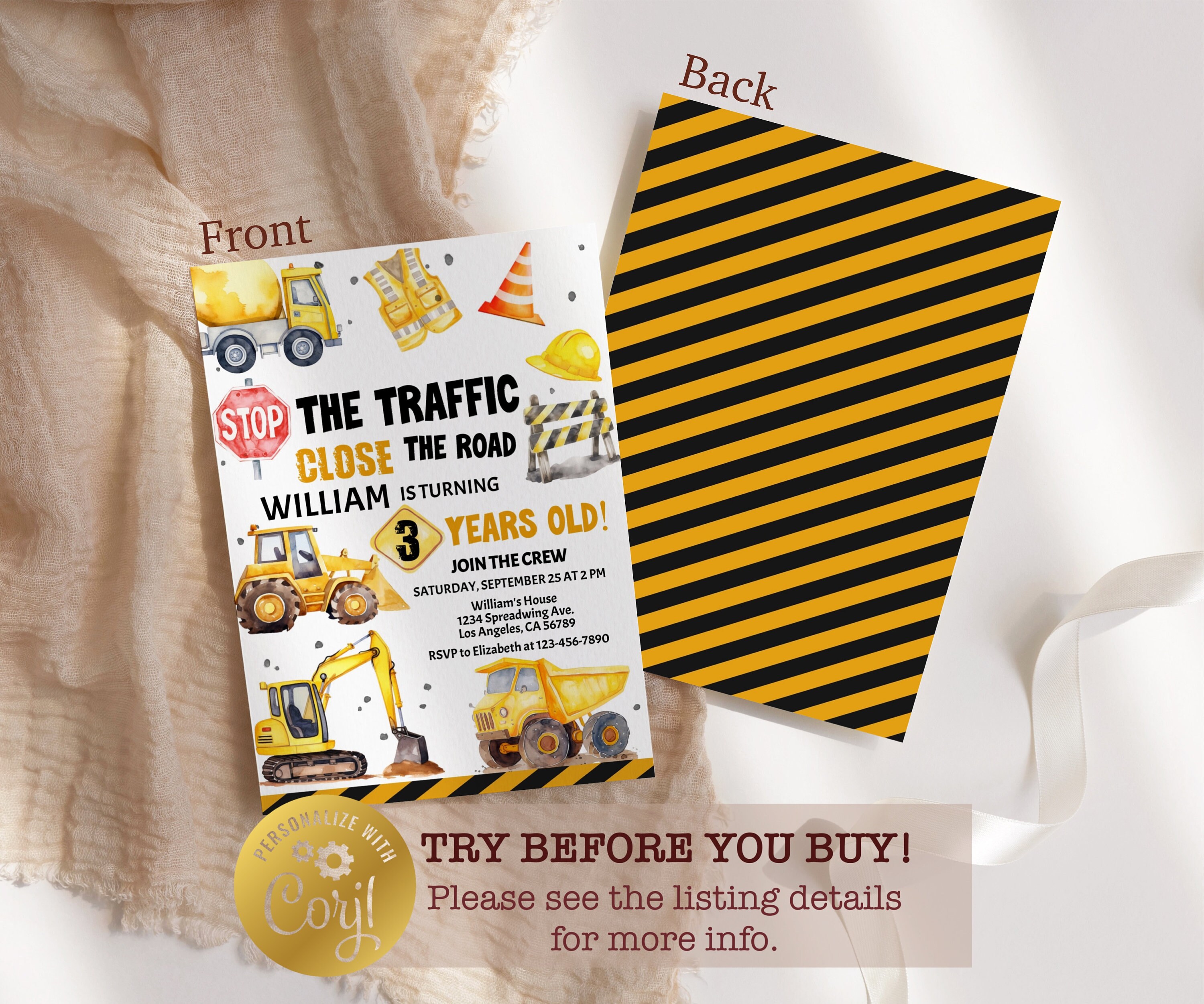 Editable Construction Birthday Invitation Template, Construction Site ...