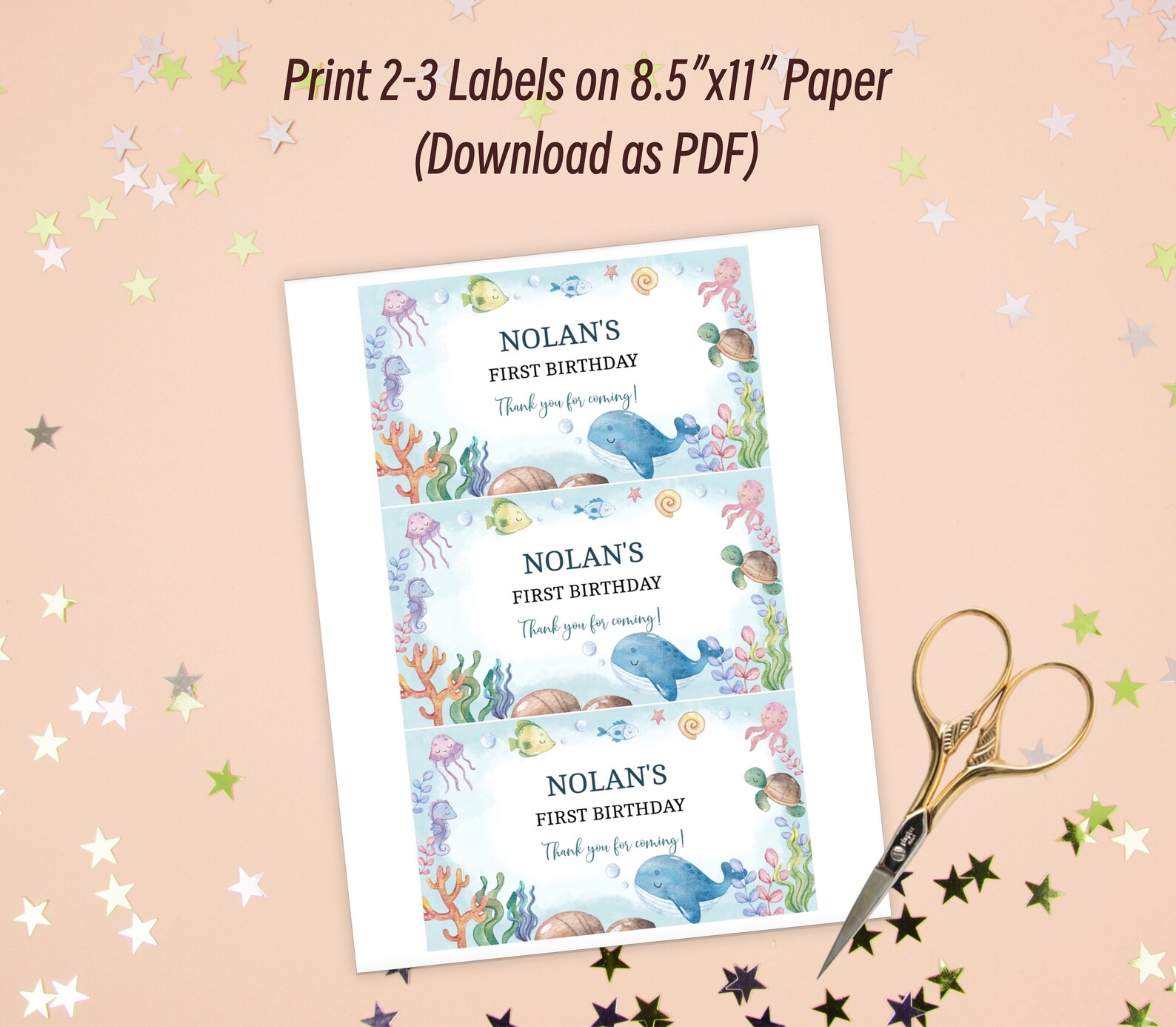 Editable Under the Sea Gable Box Label, Oneder the Sea Favor Box Label ...