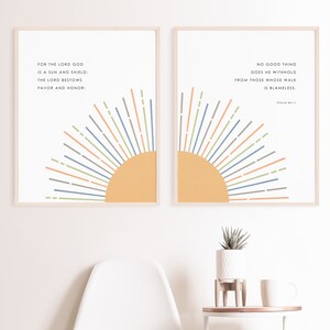 Christian Sun Rays MODERN Wall Art Set of TWO Psalm 84:11 Abstract ...