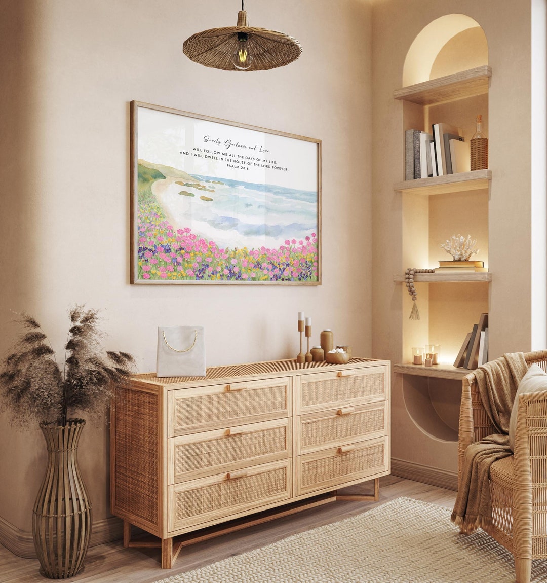 Surely Goodness and Love Psalm 23:6 Christian Watercolor Coastal ...