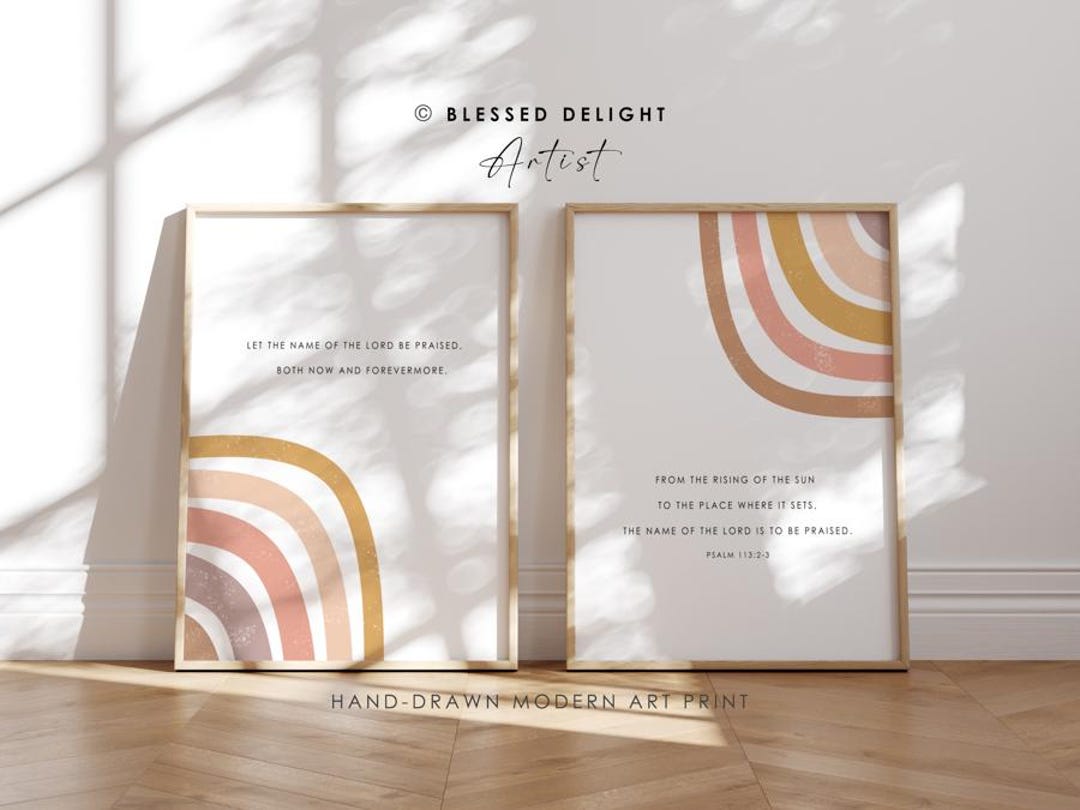 Christian Rainbow Boho Nursery Wall Art Set of TWO Psalm 113:2-3 ...