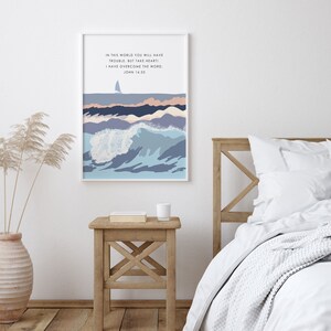 Christian Wall Art Print Ocean Waves Artwork With Bible Verse Gift ...