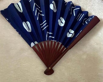African Folding Hand Fan | Leather Handle | Traditional Fabric Design ...