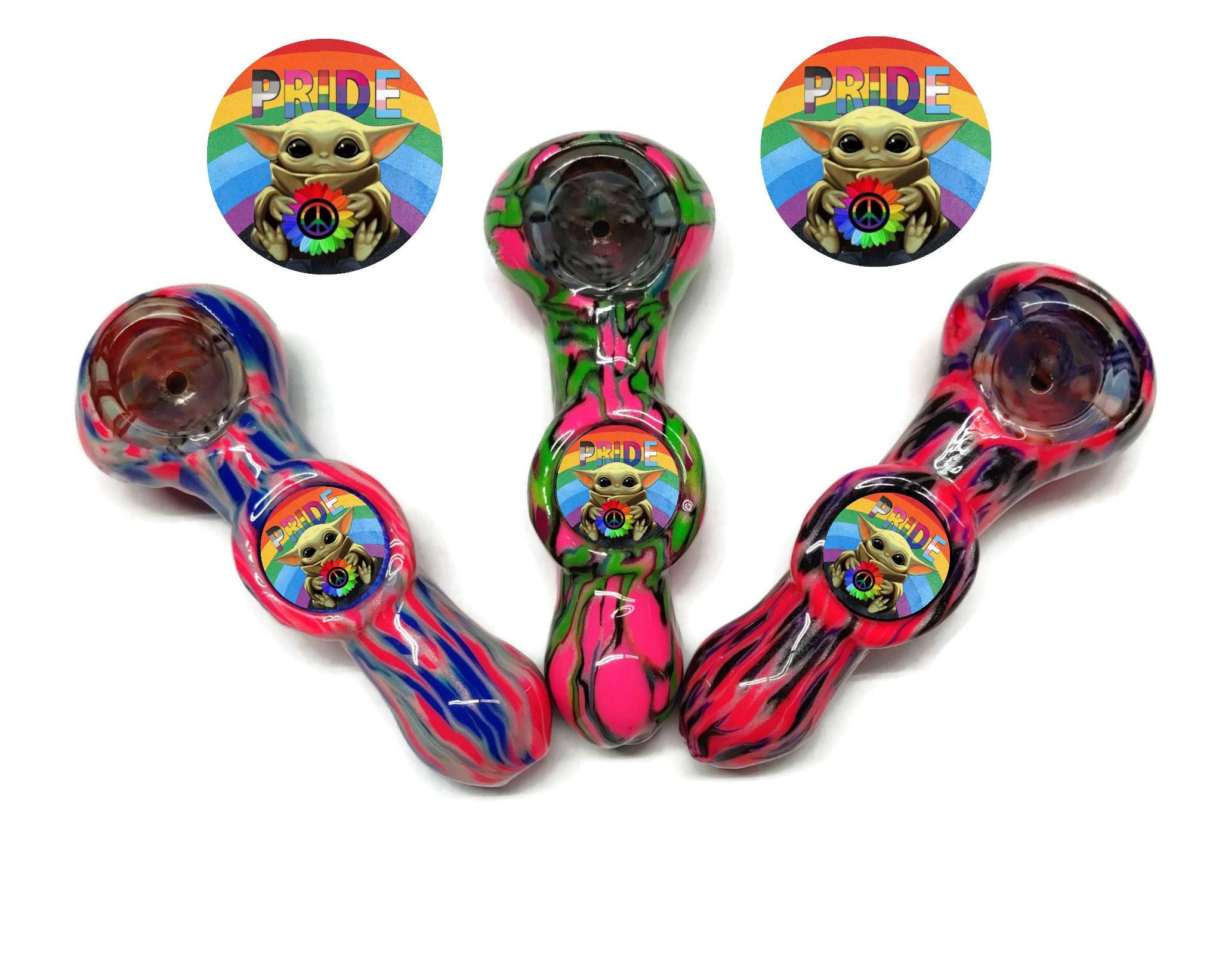 Custom Baby Yoda Rainbow Pride Smoking Pipe, Clay Pipe, Girly Pipes ...