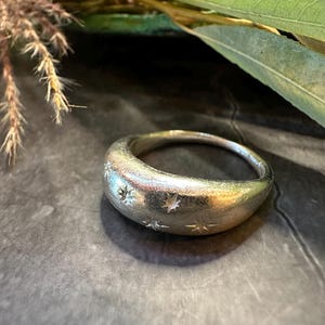 Night Skies- Domed Star Ring - Sterling Silver Over Pewter - Size 8 - Etsy