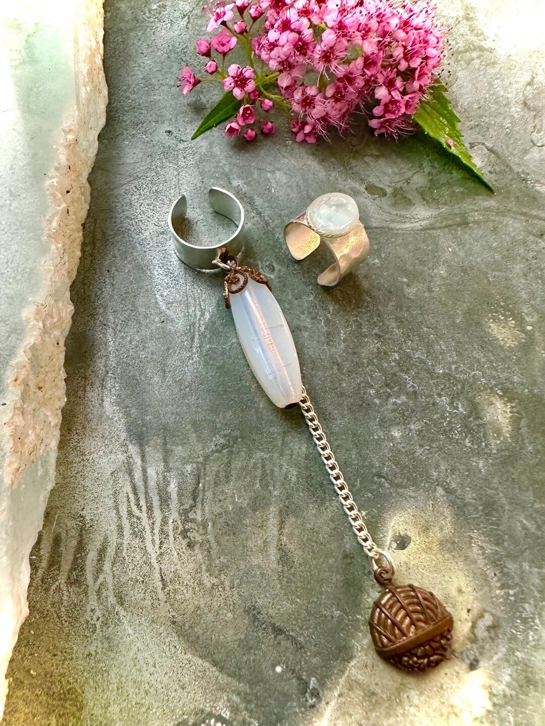 Ethereal Crystal Ball Ear Cuff Set: Sterling Silver & Fresh Water Pearl ...