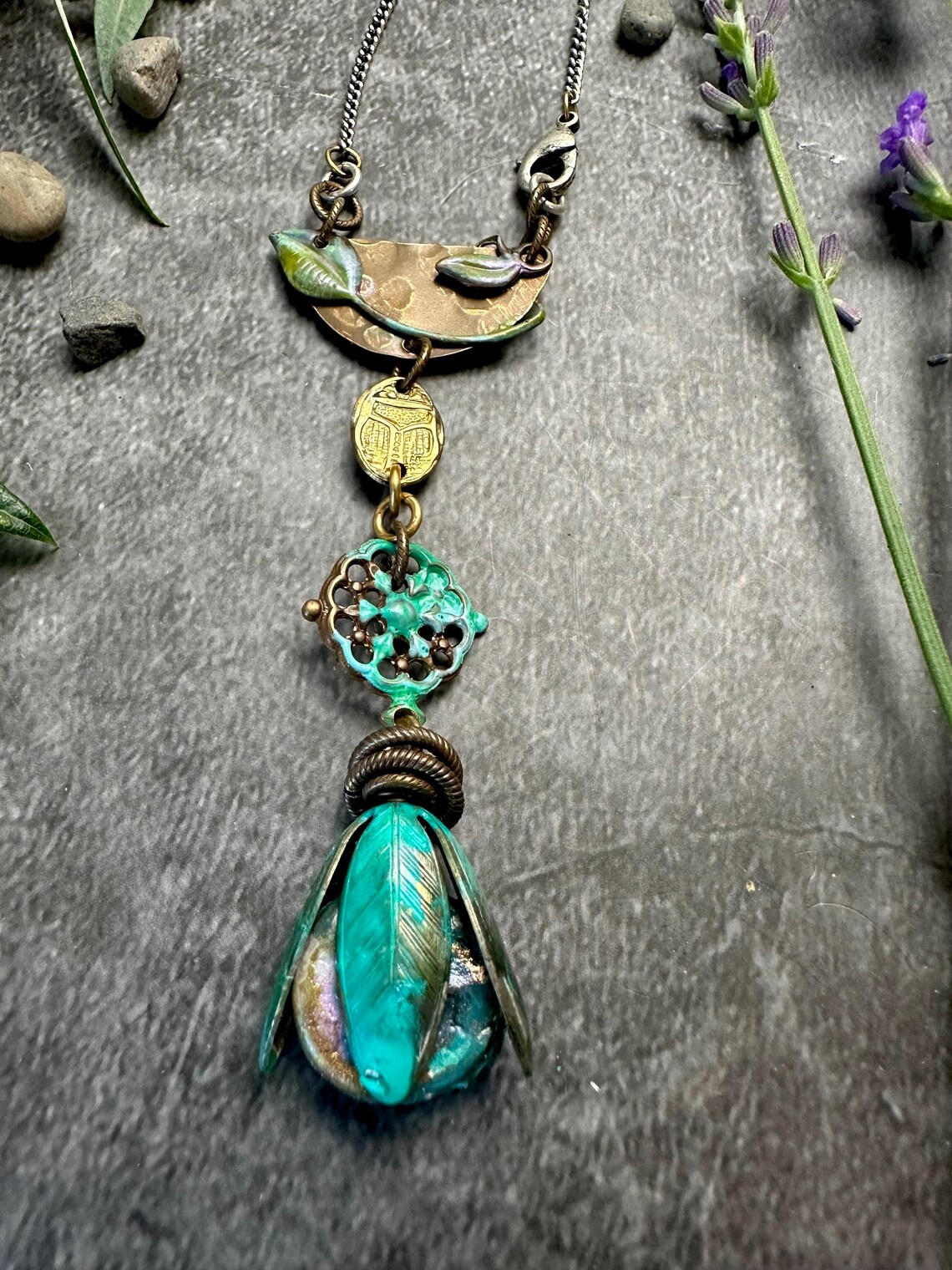 Lotus Scarab Necklace - Handmade Beaten Brass Hand Patina - Etsy