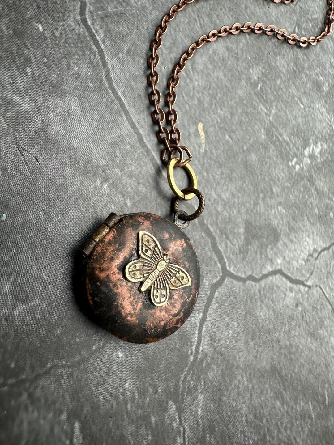 Butterfly Locket Necklace – Oxidized Brass Keepsake – Vintage Nature ...