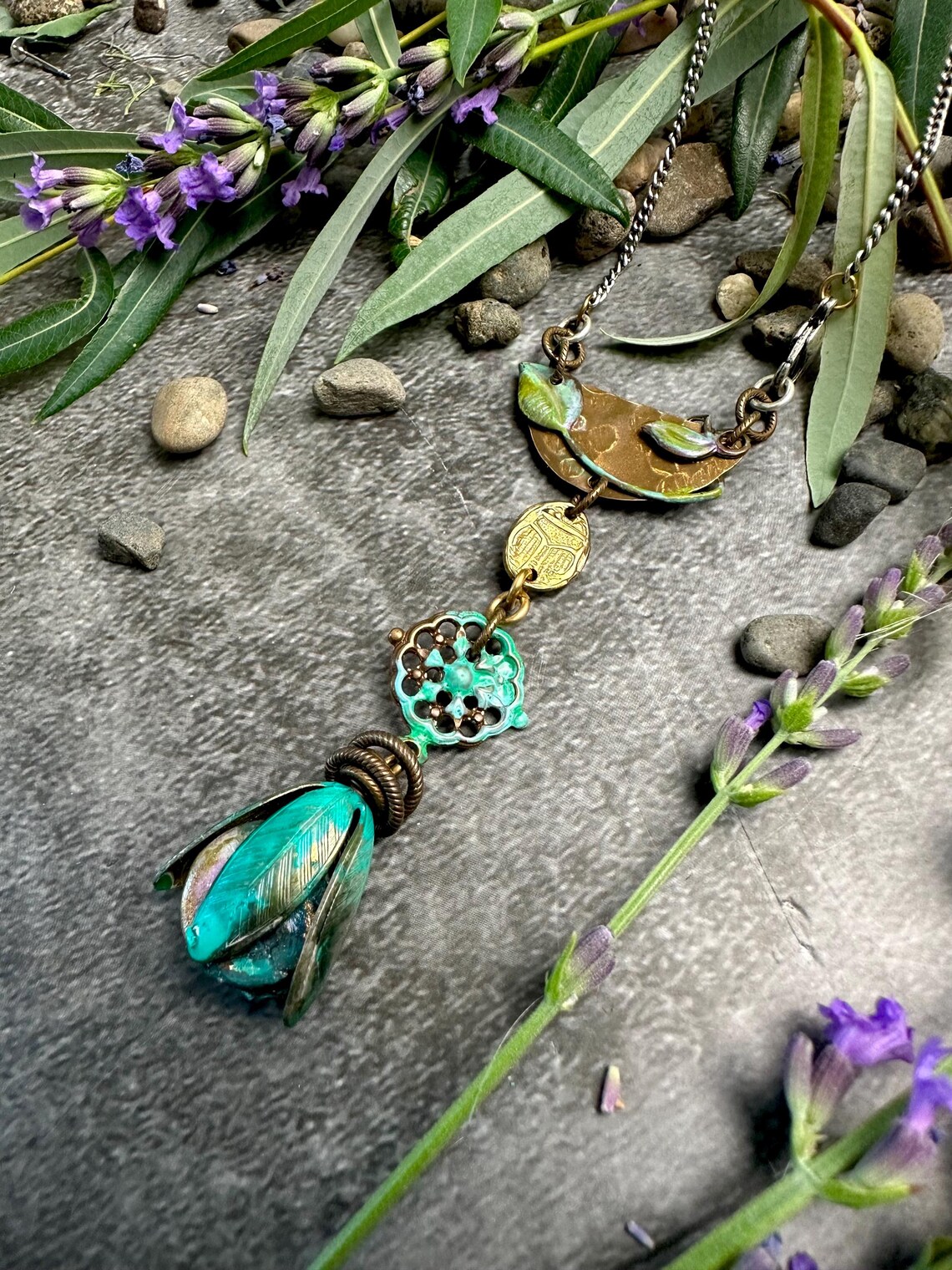 Lotus Scarab Necklace - Handmade Beaten Brass Hand Patina - Etsy