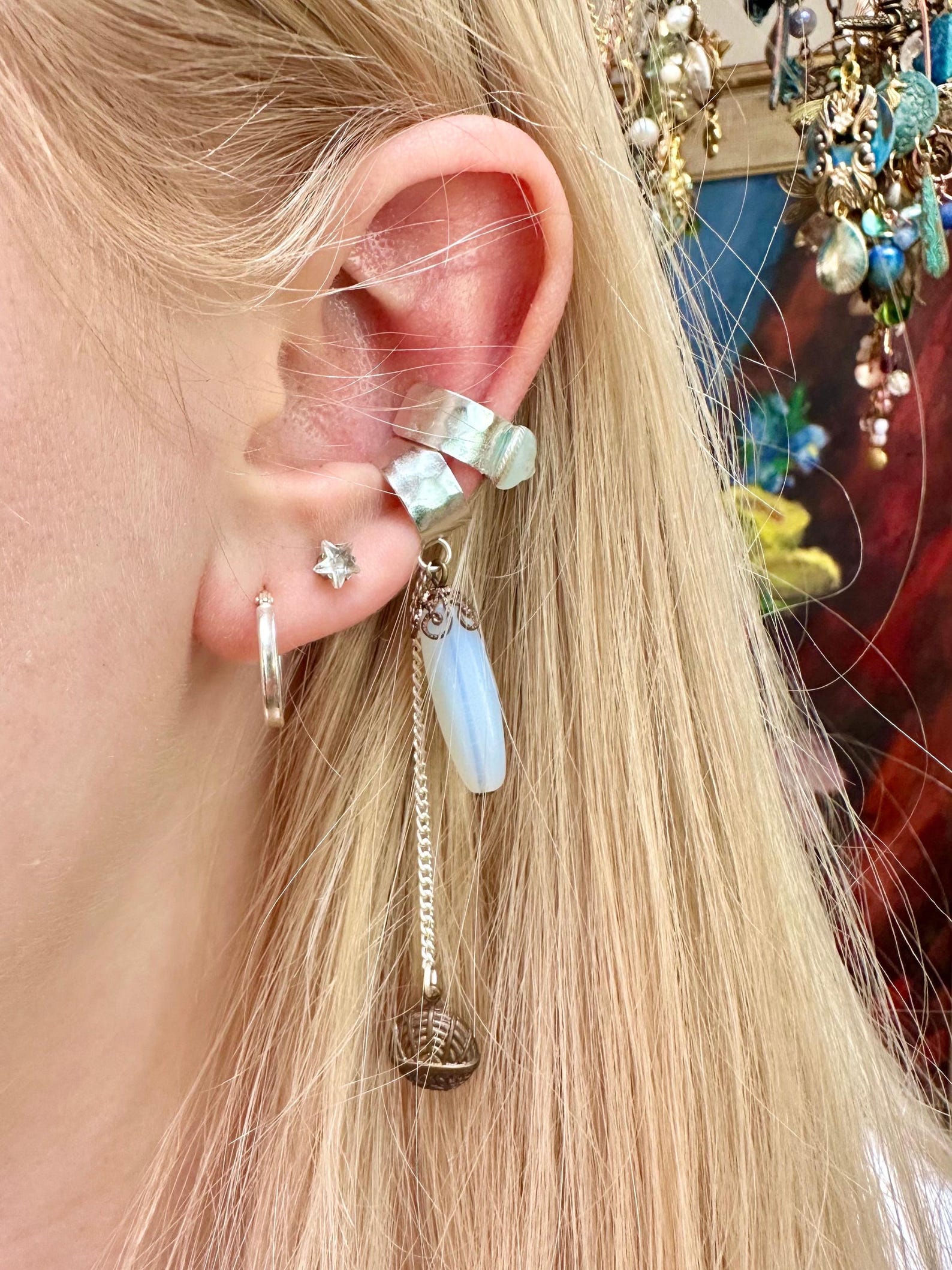 Ethereal Crystal Ball Ear Cuff Set: Sterling Silver & Fresh Water Pearl ...