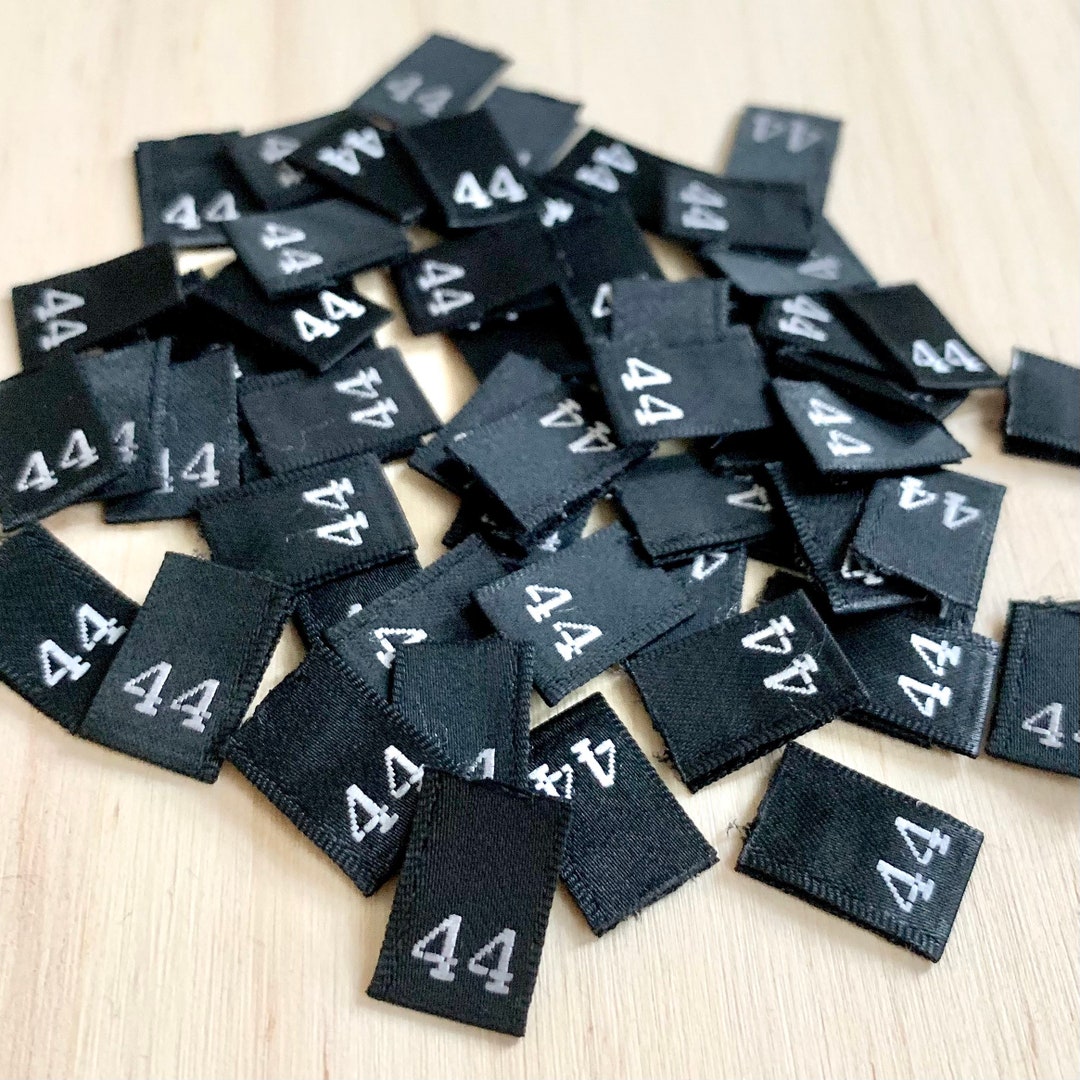 Woven Size Labels for Clothing Size 44 Sew in - Black Fabric Size Tags ...