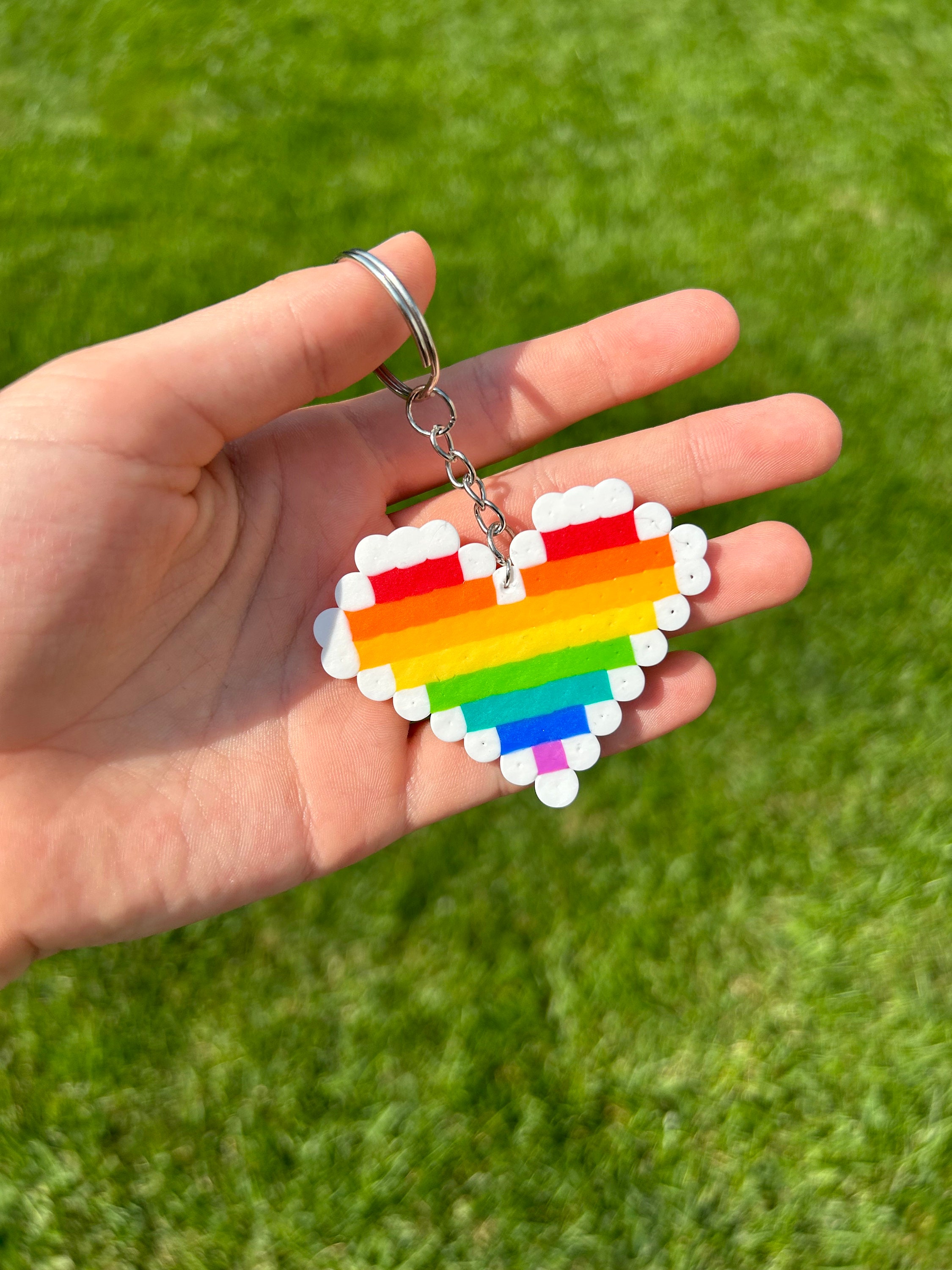 Rainbow Heart Perler Bead Keychain - Etsy