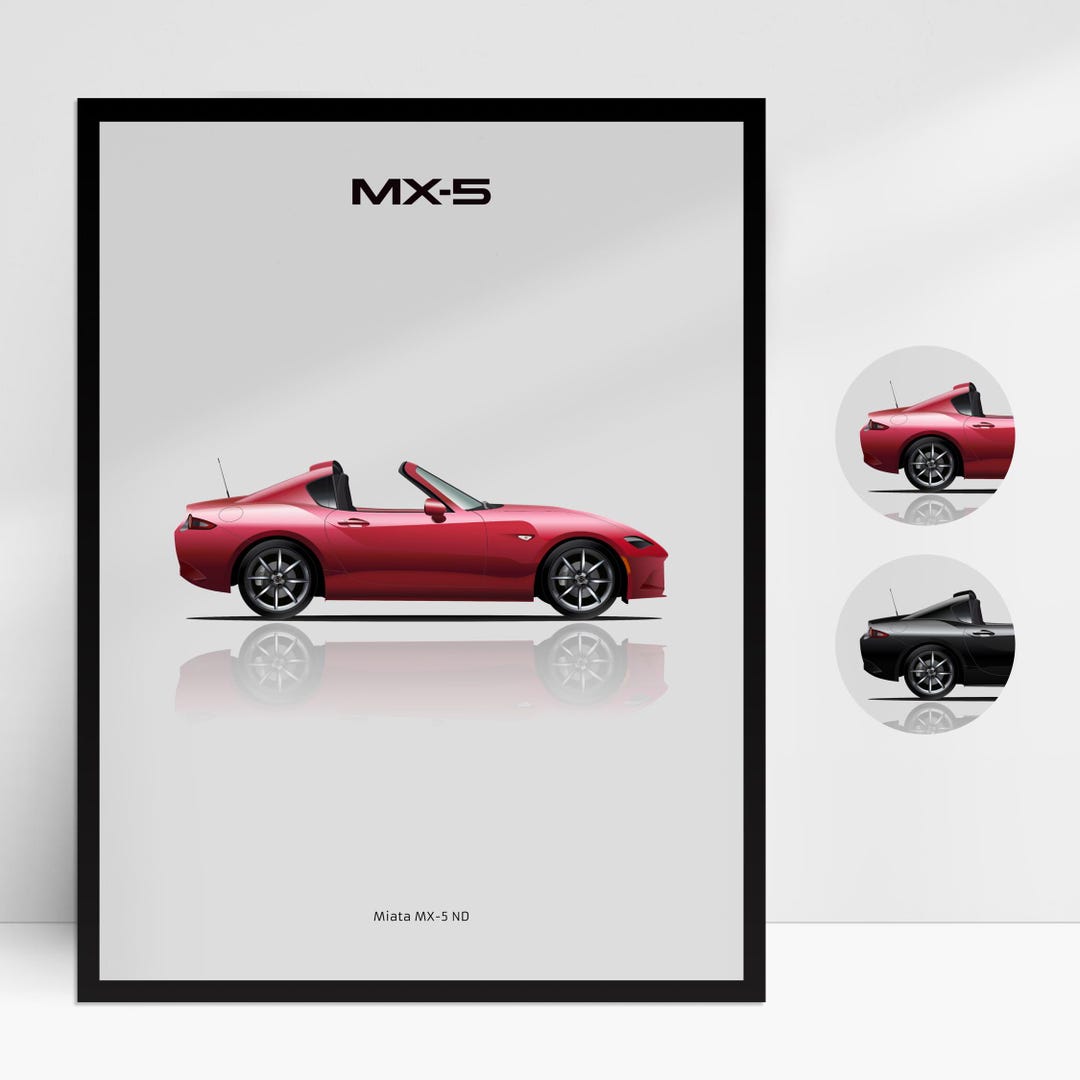 Mazda MX-5 Miata Roadster ND Poster, Hand Illustrated Wall Art Print ...