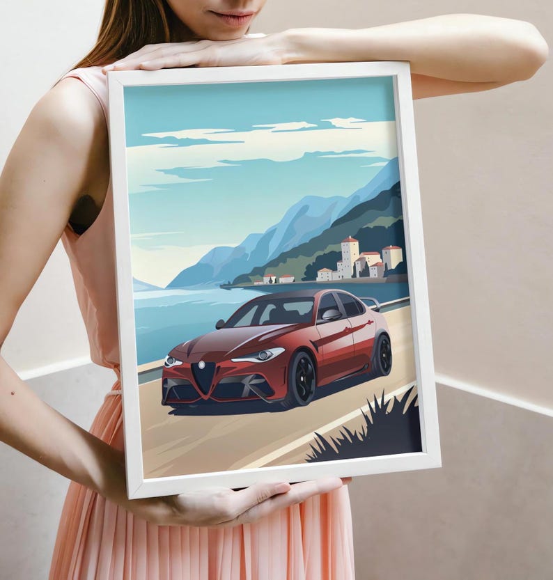 Alfa Romeo Giulia GTA Poster - Illustrated Car Wall Art, Italian Automotive Print, Alfa Romeo ...