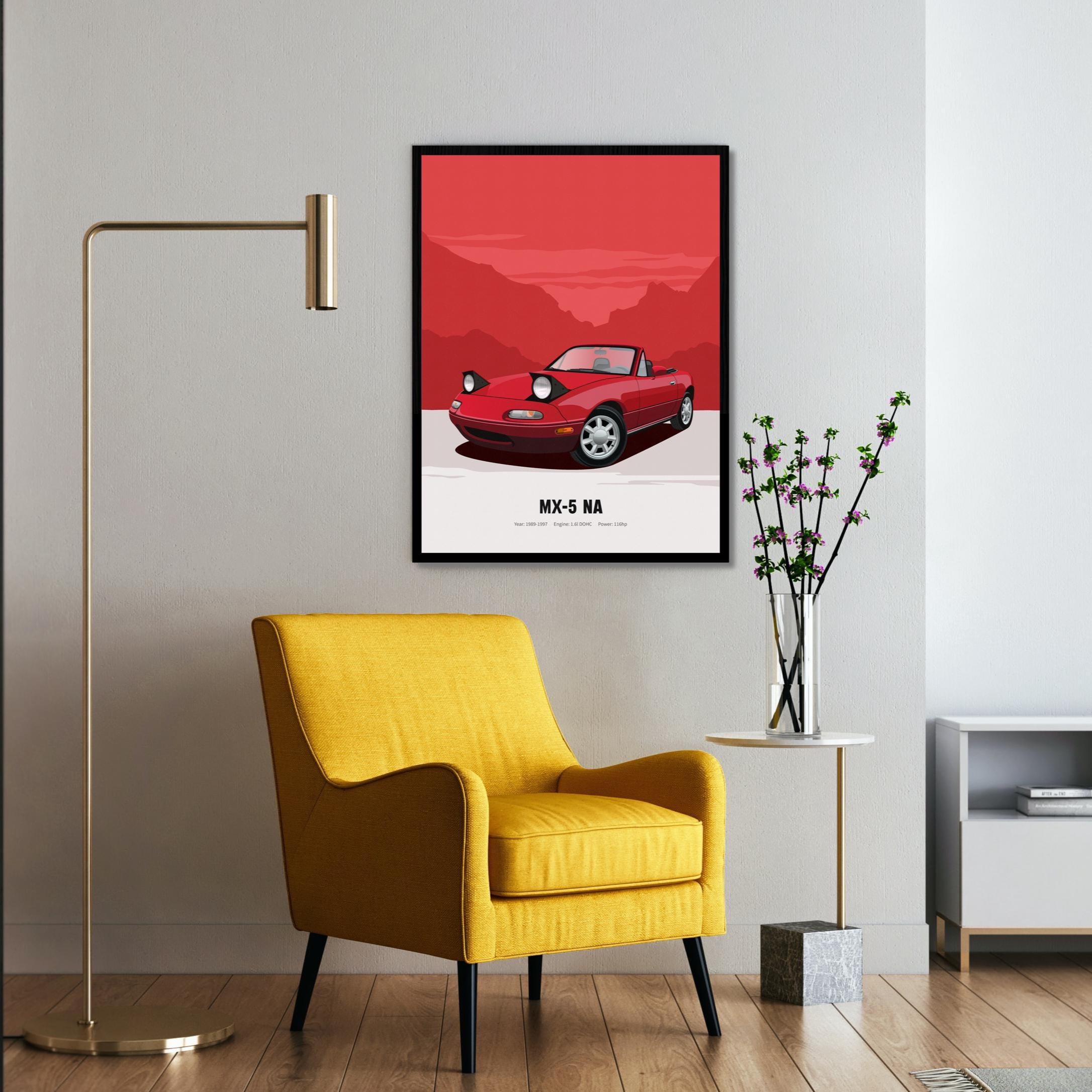Mazda MX-5 Miata Roadster NA Car Poster, Hand Illustrated Wall Art ...