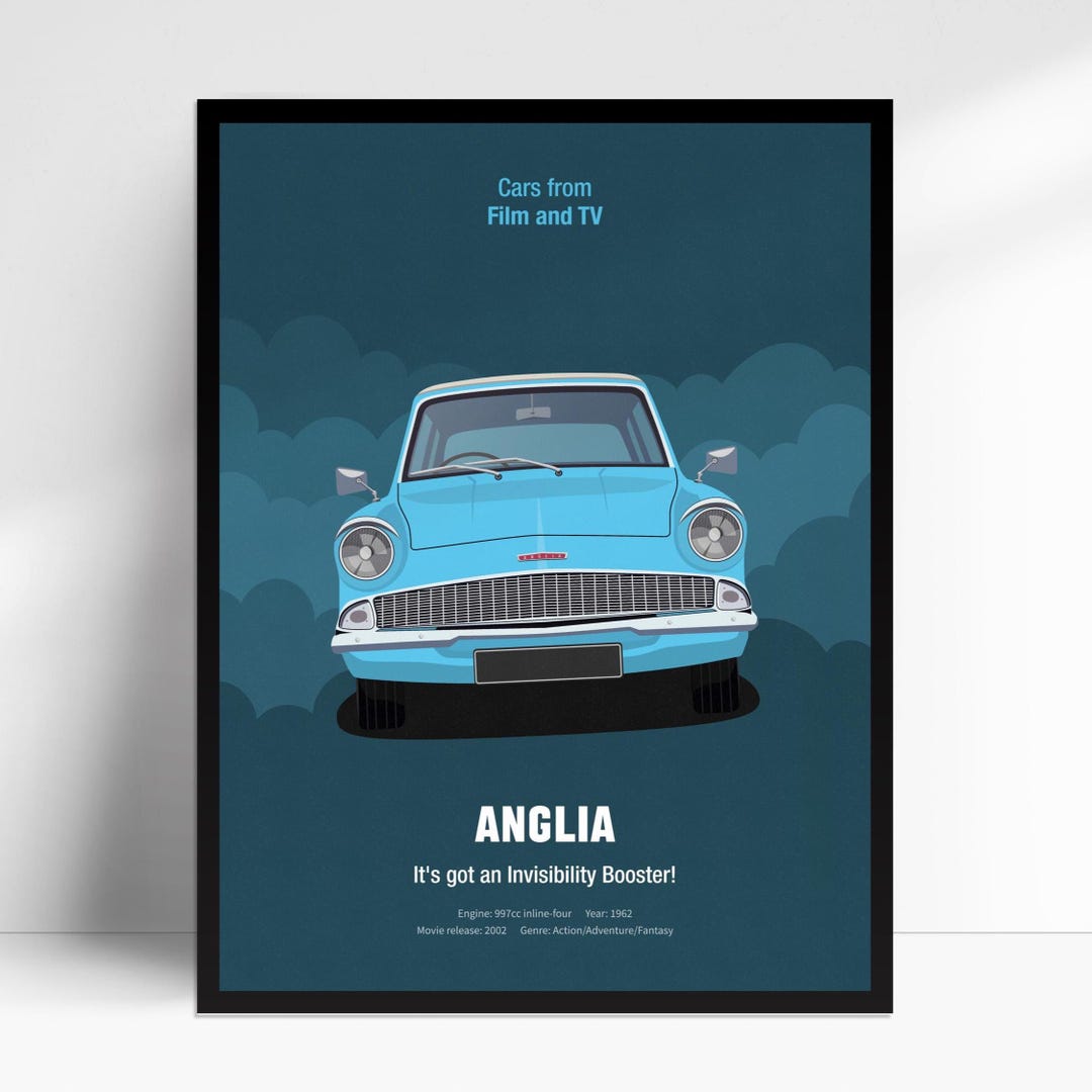 Ford Anglia Magic Flying Car Movie Poster, Illustrated Wall Art Print ...