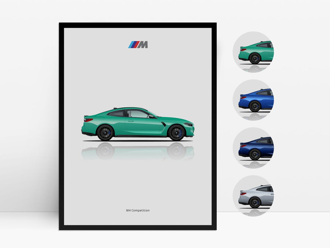BMW M4 Competition G82 Car Poster, Illustrated Wall Art Print, Decor ...