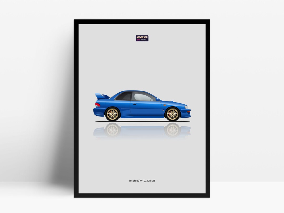 Subaru Impreza WRX 22B STI Car Poster, Illustrated Wall Art Print ...