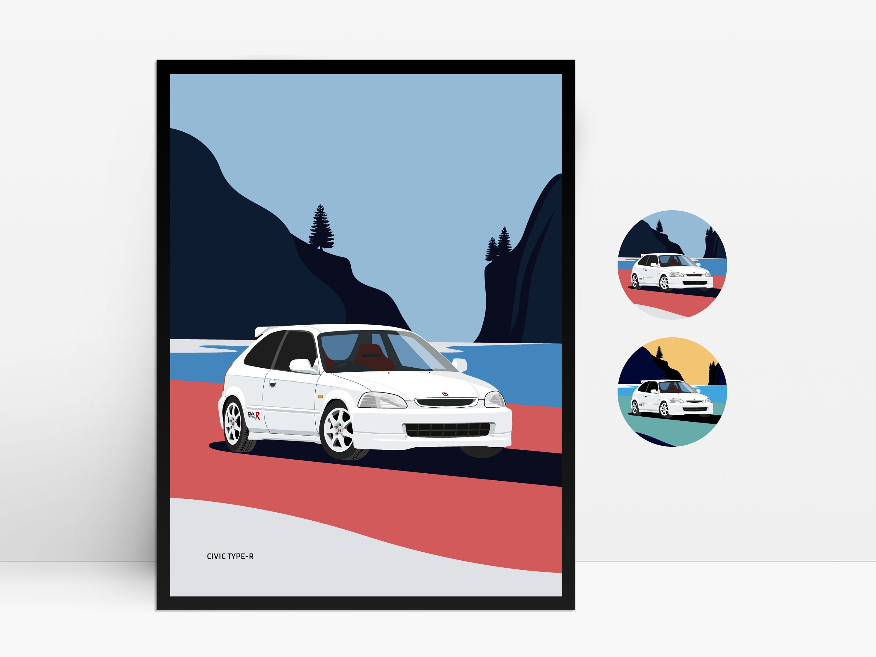 Honda Civic EK9 Type R Car Poster, Illustrated Wall Art Print, Decor ...