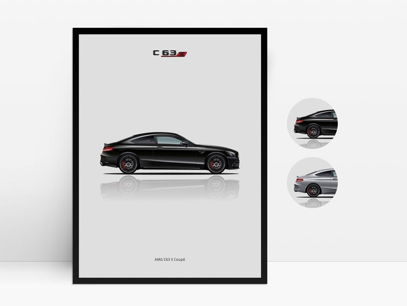 Mercedes-benz AMG C63s Car Poster, Illustrated Wall Art Print, Decor ...