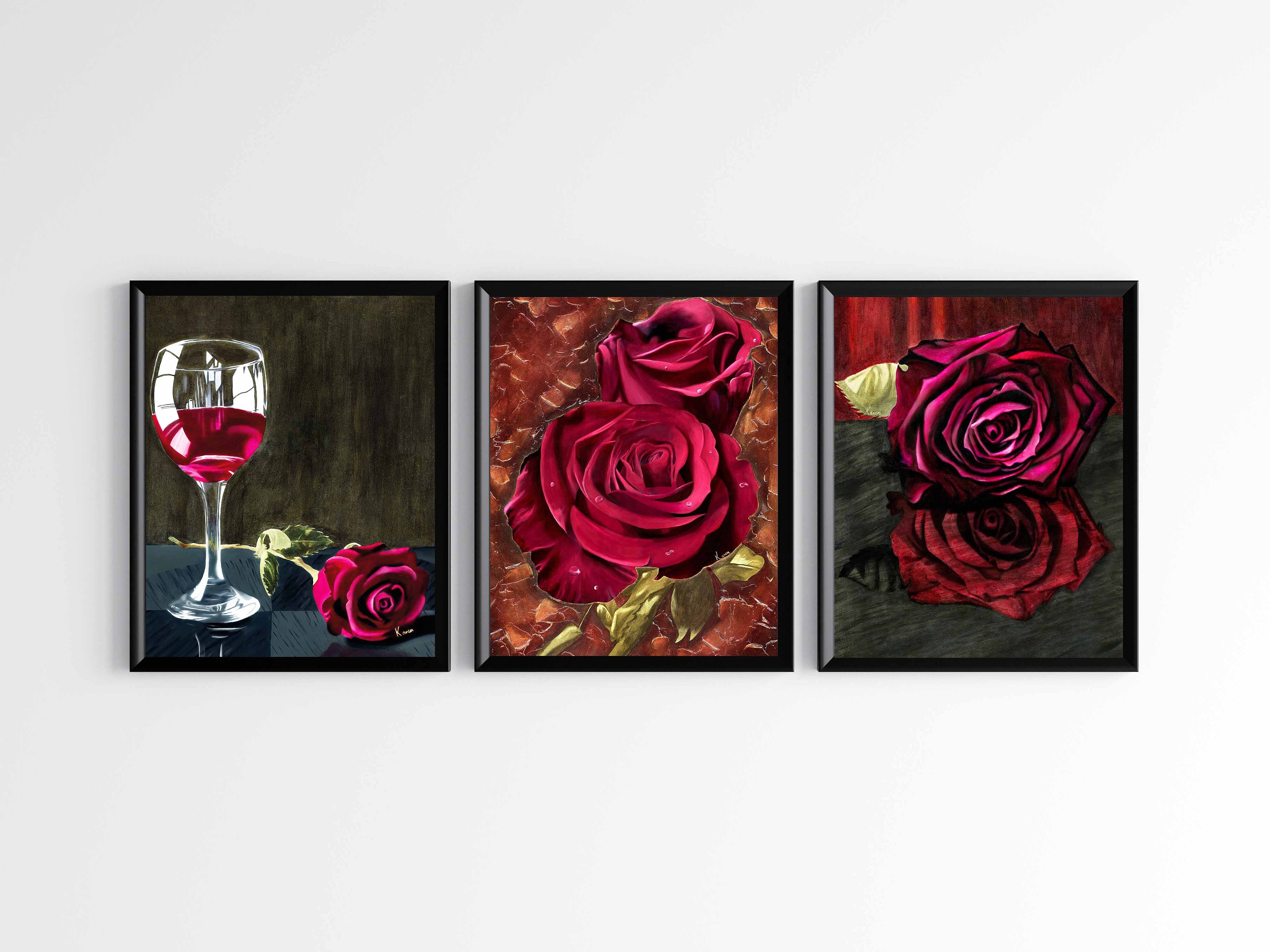 Red Roses Set of 3 Art Prints - Etsy