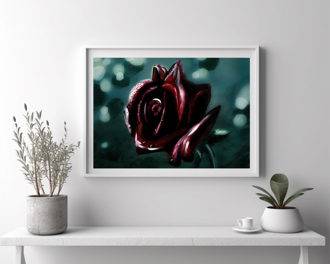 Dark Red Rose Art Print, Fine Art High Quality Print, From Original ...