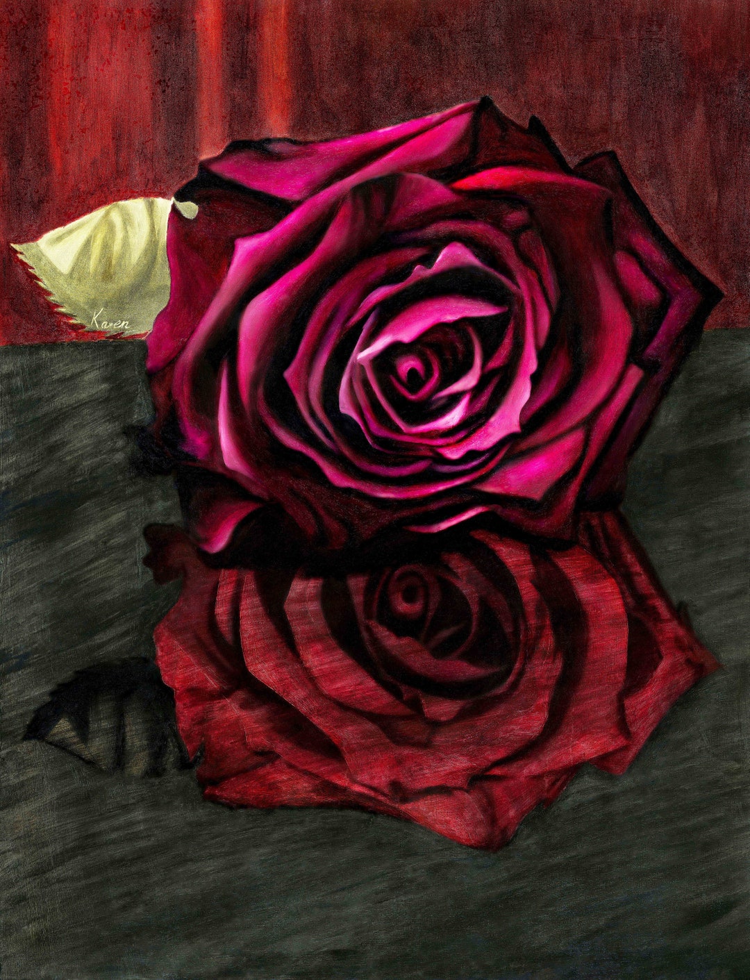 Red Rose Reflection Art Print - Etsy