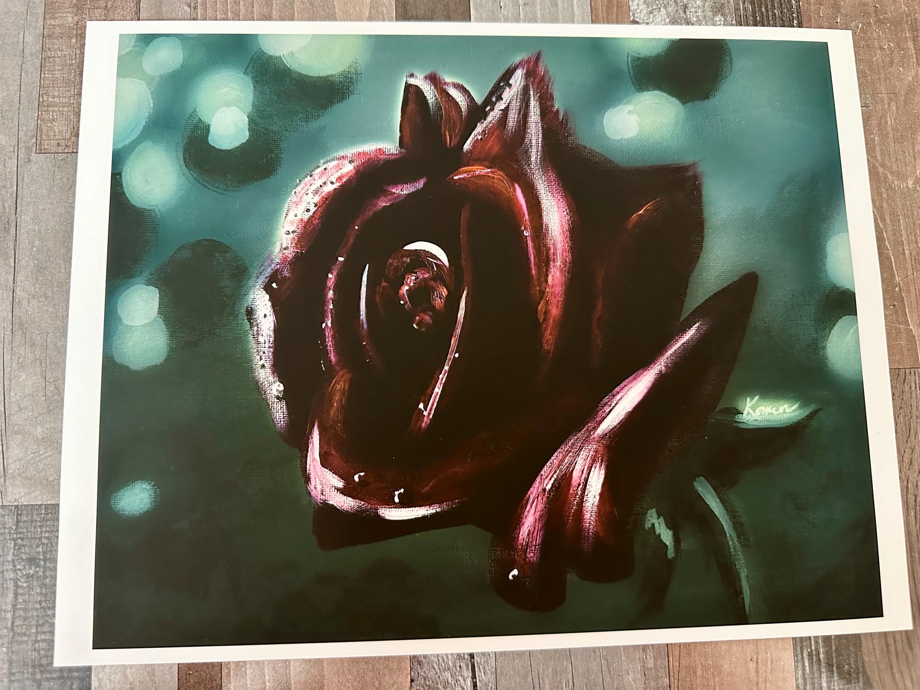 Dark Red Rose Art Print, Fine Art High Quality Print, From Original ...