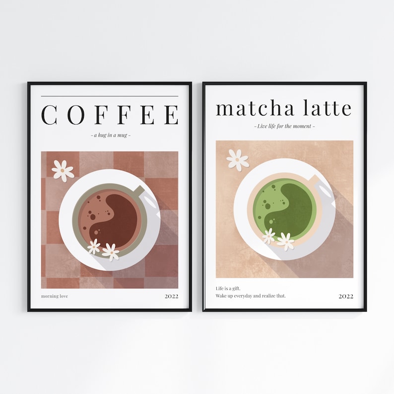 Matcha and Coffee Poster Set of 2 | Matcha Print A5 A4 A3 | Aestetic ...