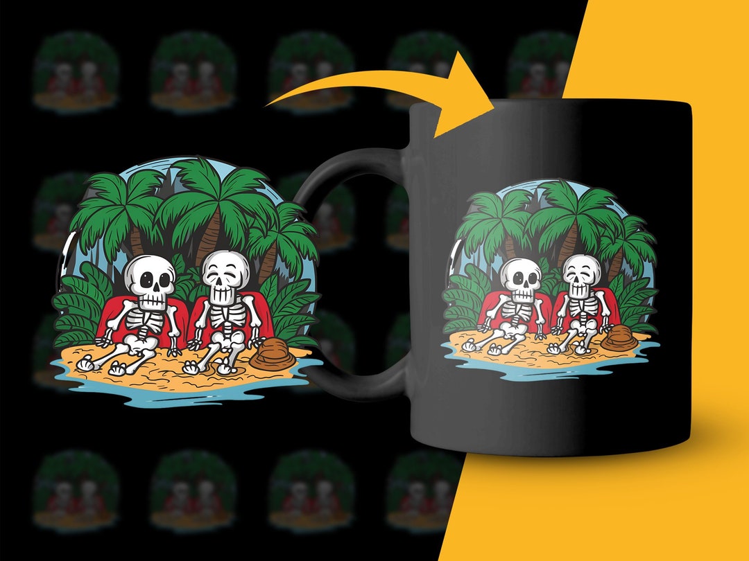 Skeleton Beach Art Print, Tropical Skeleton Illustration, Digital ...