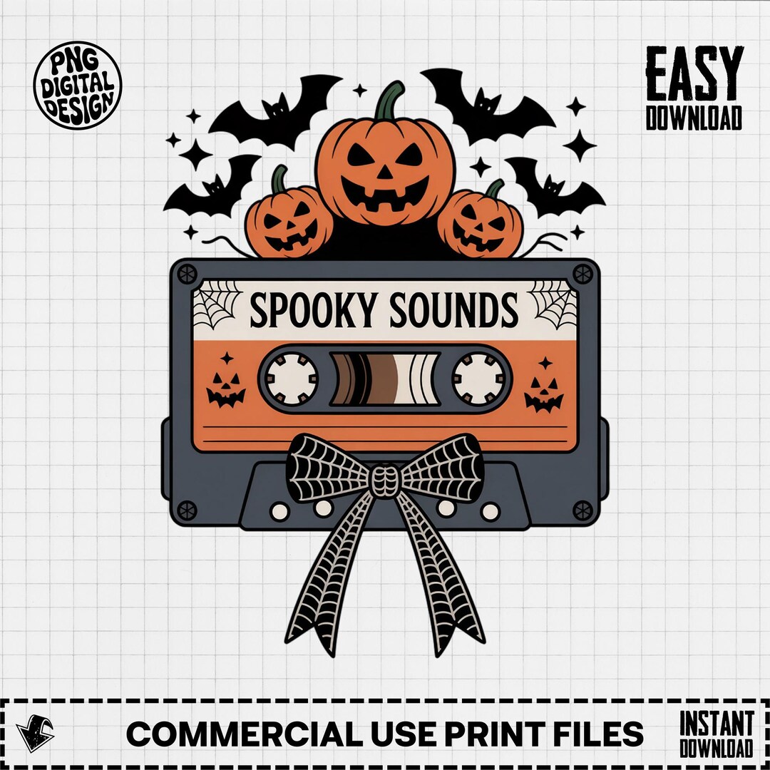 Spooky Sounds Cassette Tape PNG: Retro Halloween Graphic (digital ...