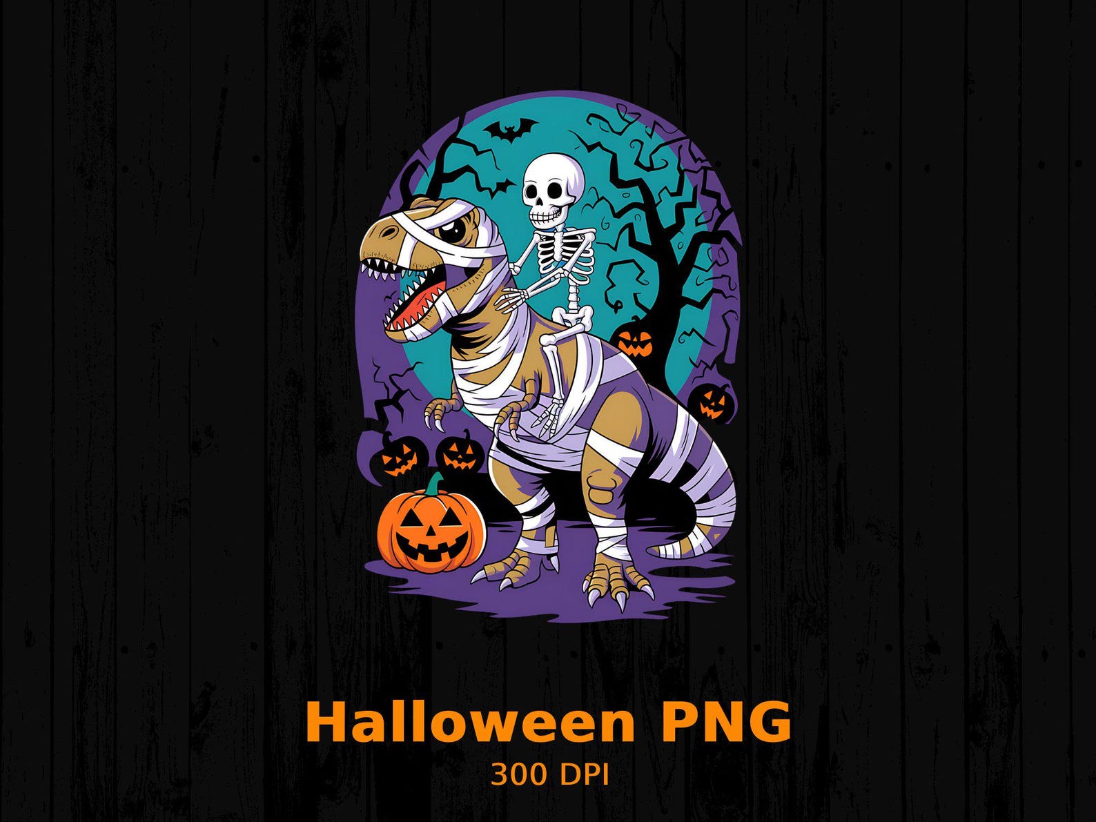 Halloween Dinosaur Skeleton Print, Spooky T-rex Digital Art, Halloween ...