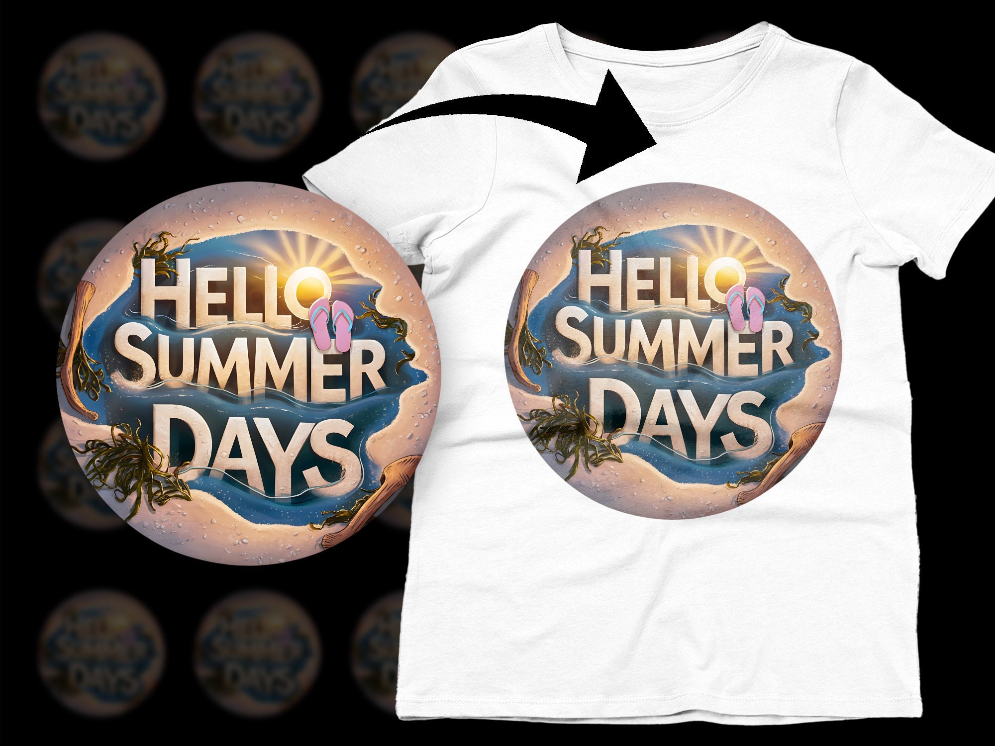 Exclusive Hello Summer Days Digital Print, Beach Theme Artwork, Png ...
