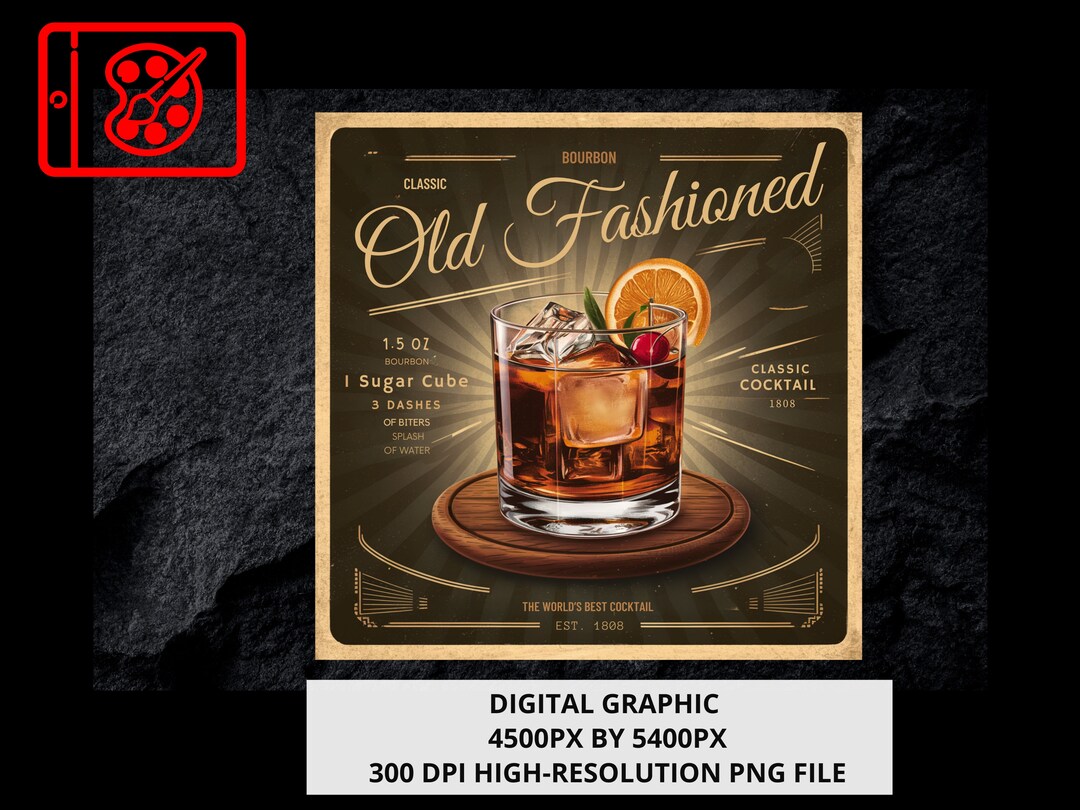 Classic Old Fashioned Cocktail Digital Art, Bourbon Drink Wall Art, Bar ...