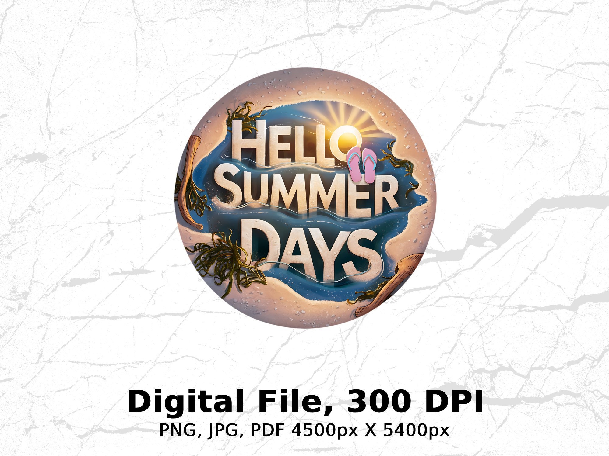 Exclusive Hello Summer Days Digital Print, Beach Theme Artwork, Png ...