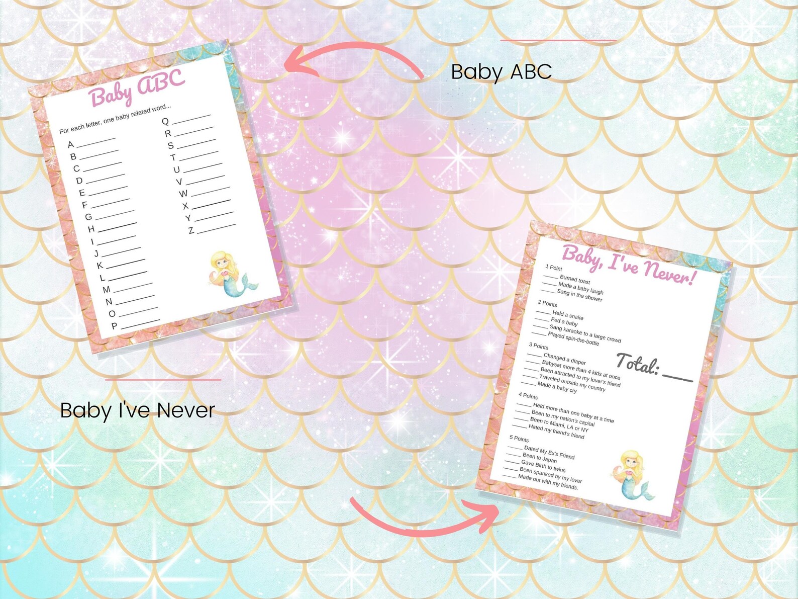 14 Baby Shower Games Cute Mermaid Baby Shower Games Bundle - Etsy