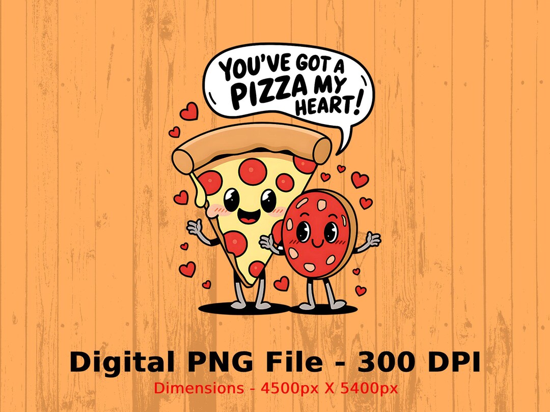 Cute Pizza and Pepperoni Digital Art, Funny Pizza Love Printable ...