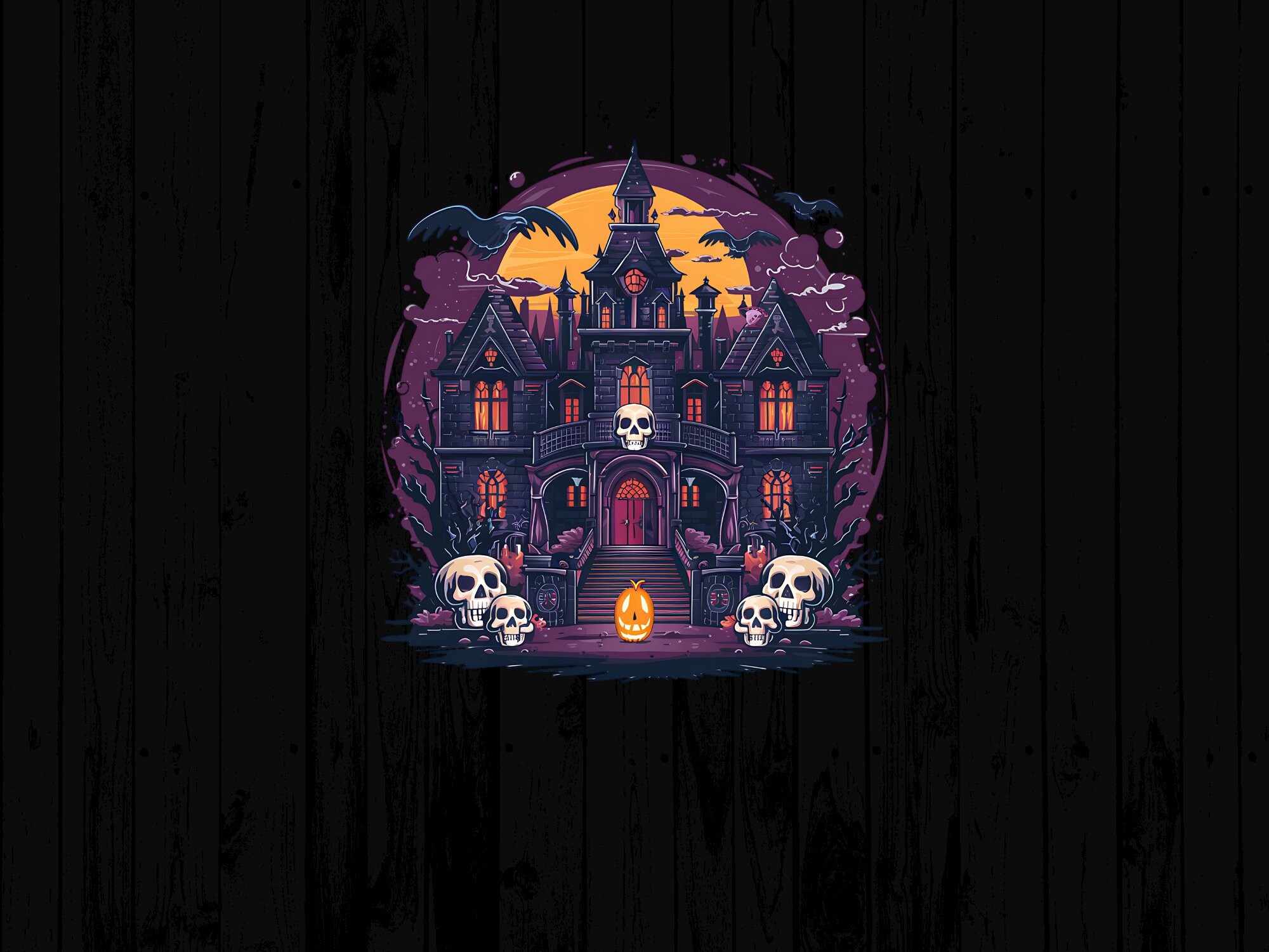 Haunted House Halloween Digital Download, Spooky Gothic Mansion Art ...