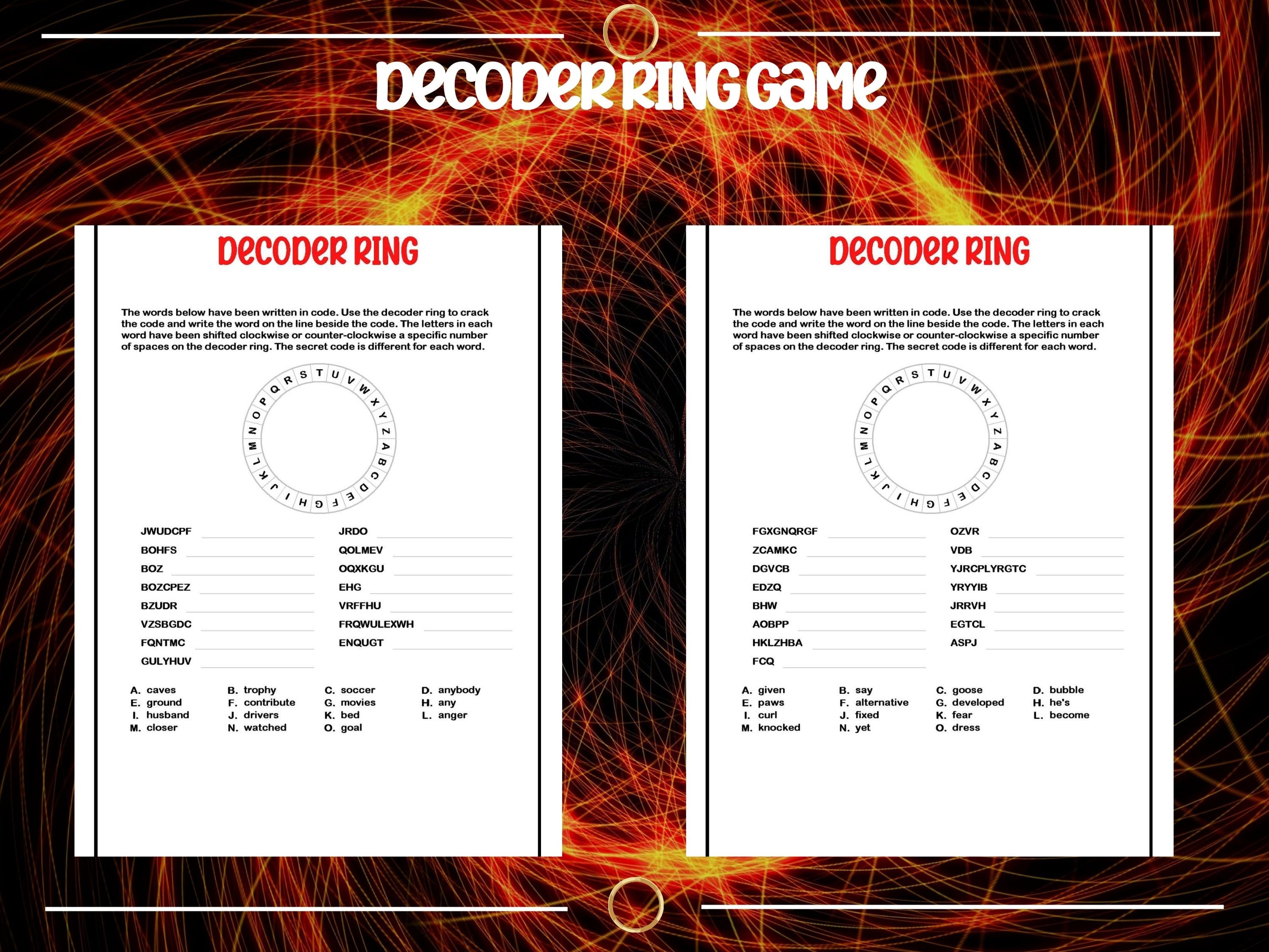 Printable Decoder Ring Game Puzzle Game for Everyone Can You Figure It ...