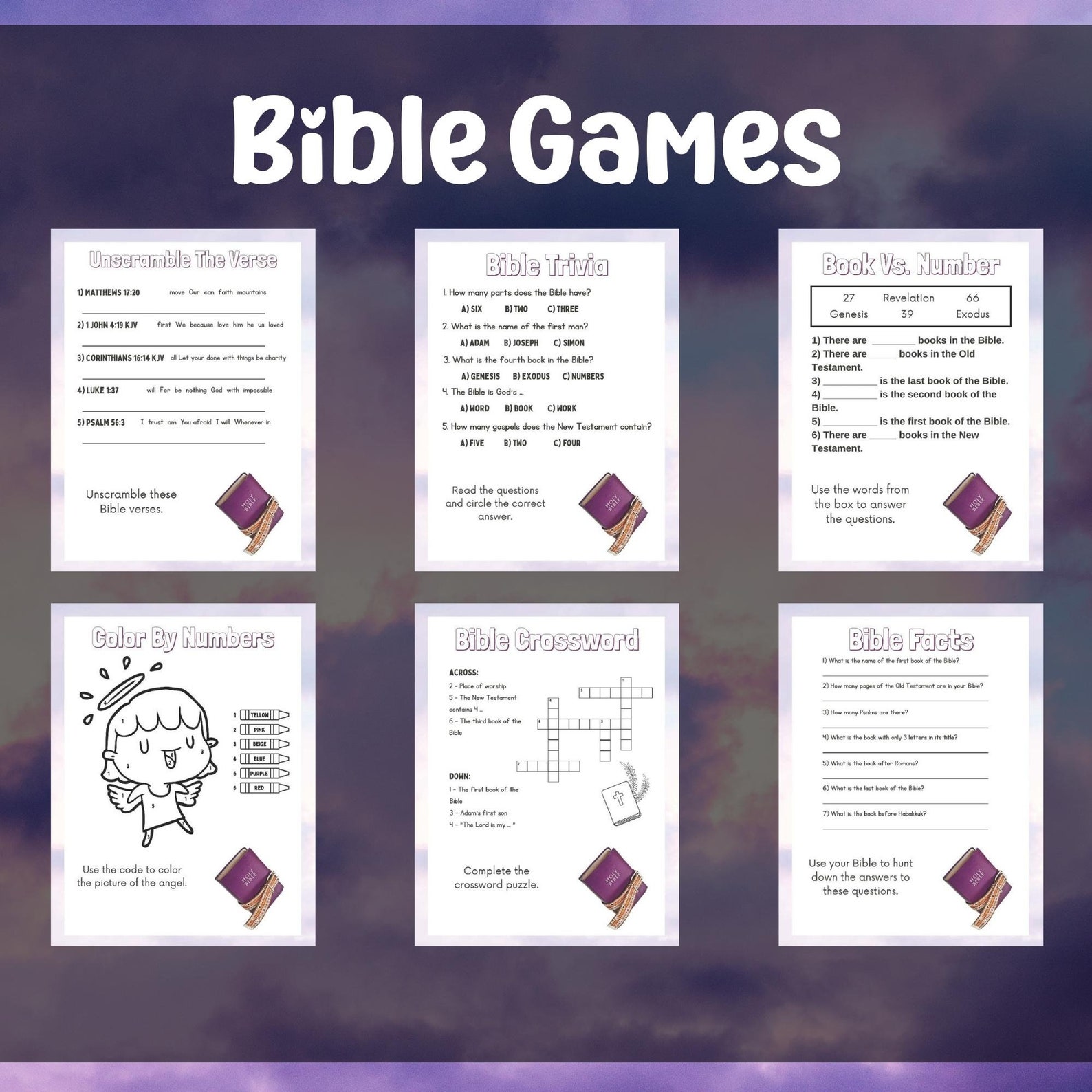 12 Bible Games Printable Games Plus Answer Keys! | Bible Planner | Book ...
