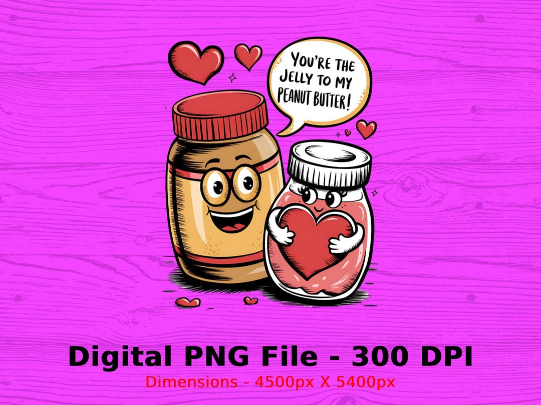 Cute Peanut Butter and Jelly Digital Art, Funny Food Couple ...
