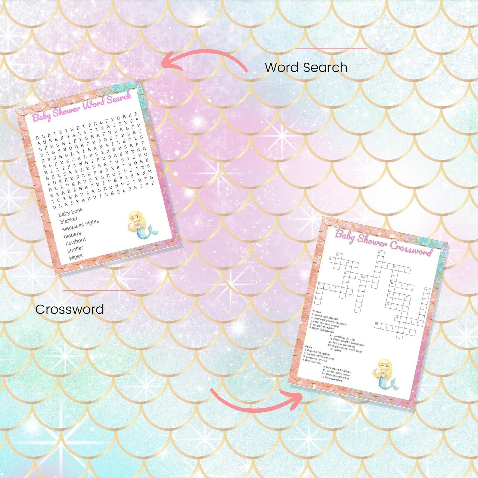 14 Baby Shower Games, Cute Mermaid Baby Shower Games Bundle, Download ...