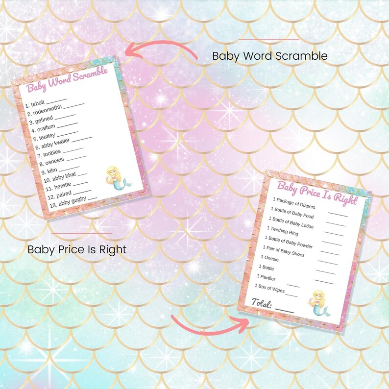14 Baby Shower Games, Cute Mermaid Baby Shower Games Bundle, Download ...
