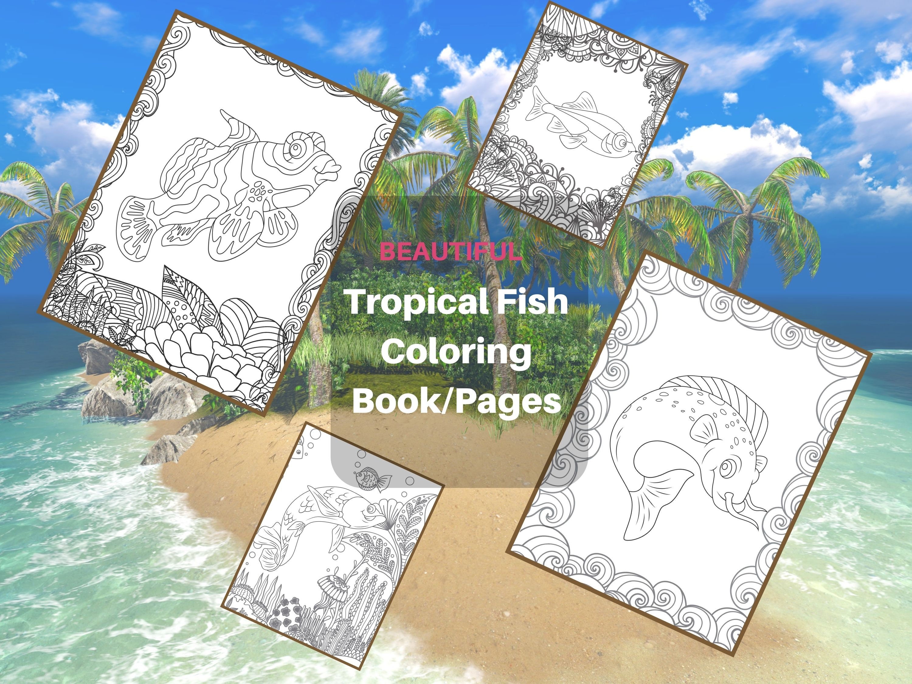 Tropical Fish Coloring Pages in Pdf Format |30-page Coloring Book/pages ...