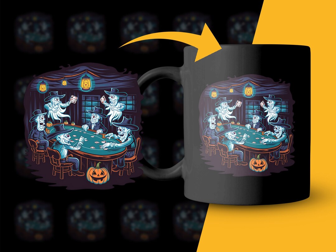 Ghostly Poker Night, Spooky Halloween Card Game Art, Digital Download ...