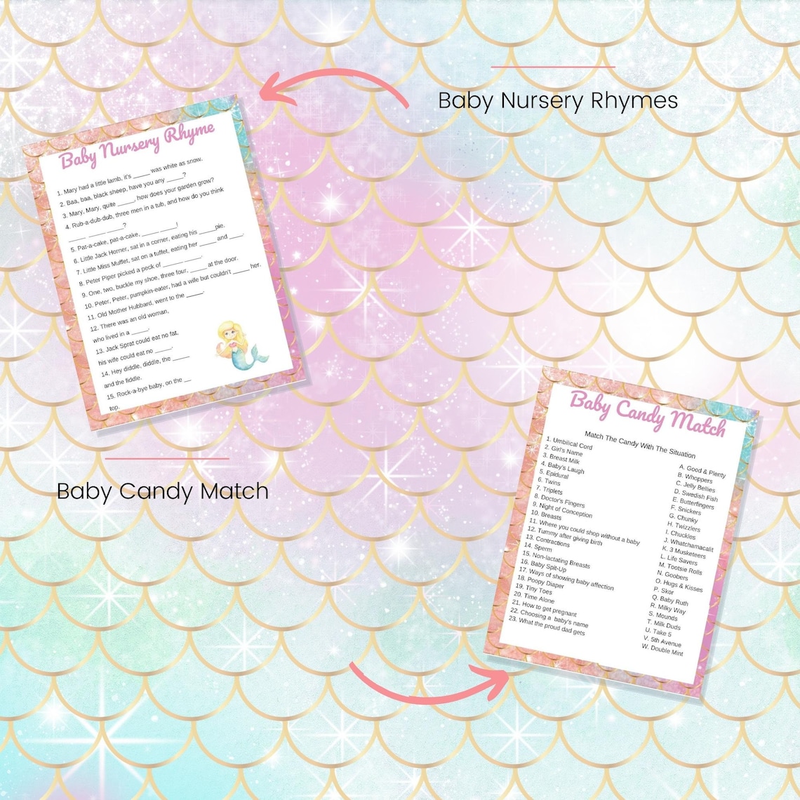 14 Baby Shower Games, Cute Mermaid Baby Shower Games Bundle, Download ...