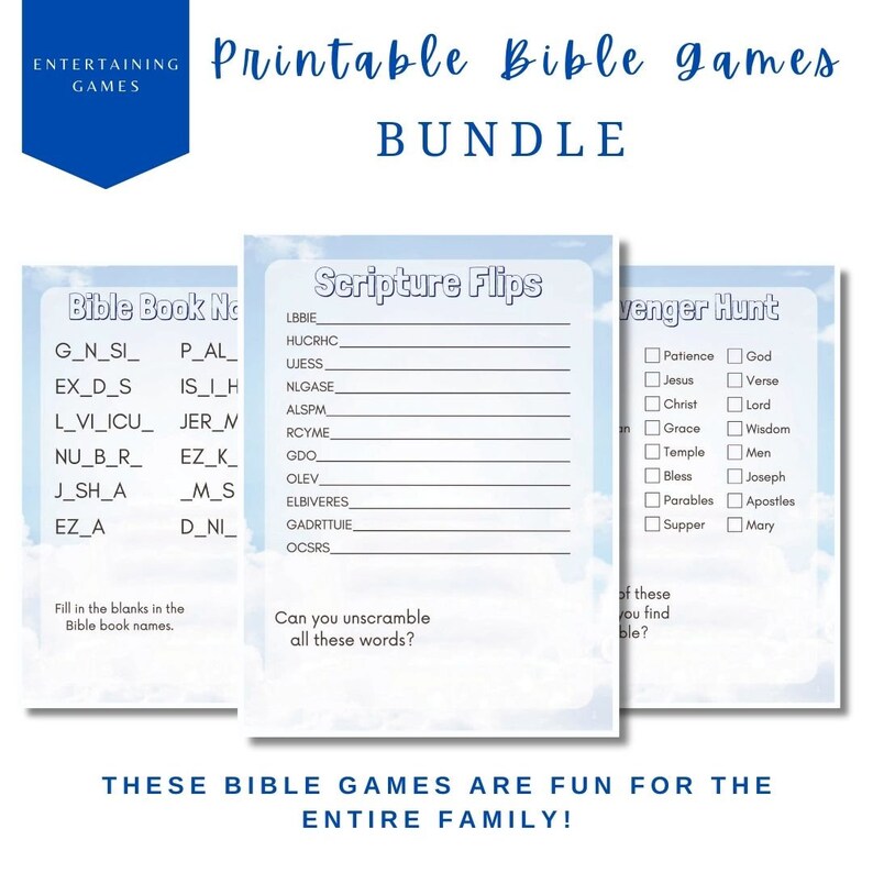 Printable Bible Games Mega Bundle: Bible Trivia, Word Search, Crossword ...